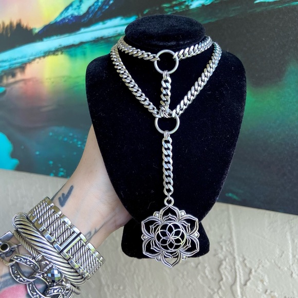 Silverskylight | Jewelry | Lotus Flower Choker Thick Stainless Steel ...